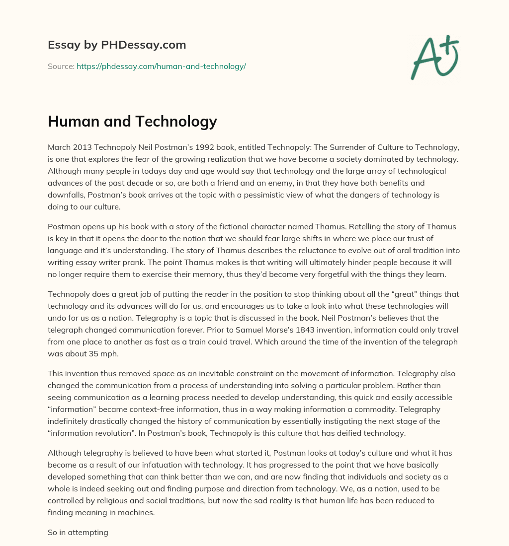 Human and Technology - PHDessay.com
