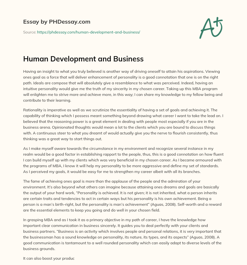 Human Development and Business (600 Words) - PHDessay.com