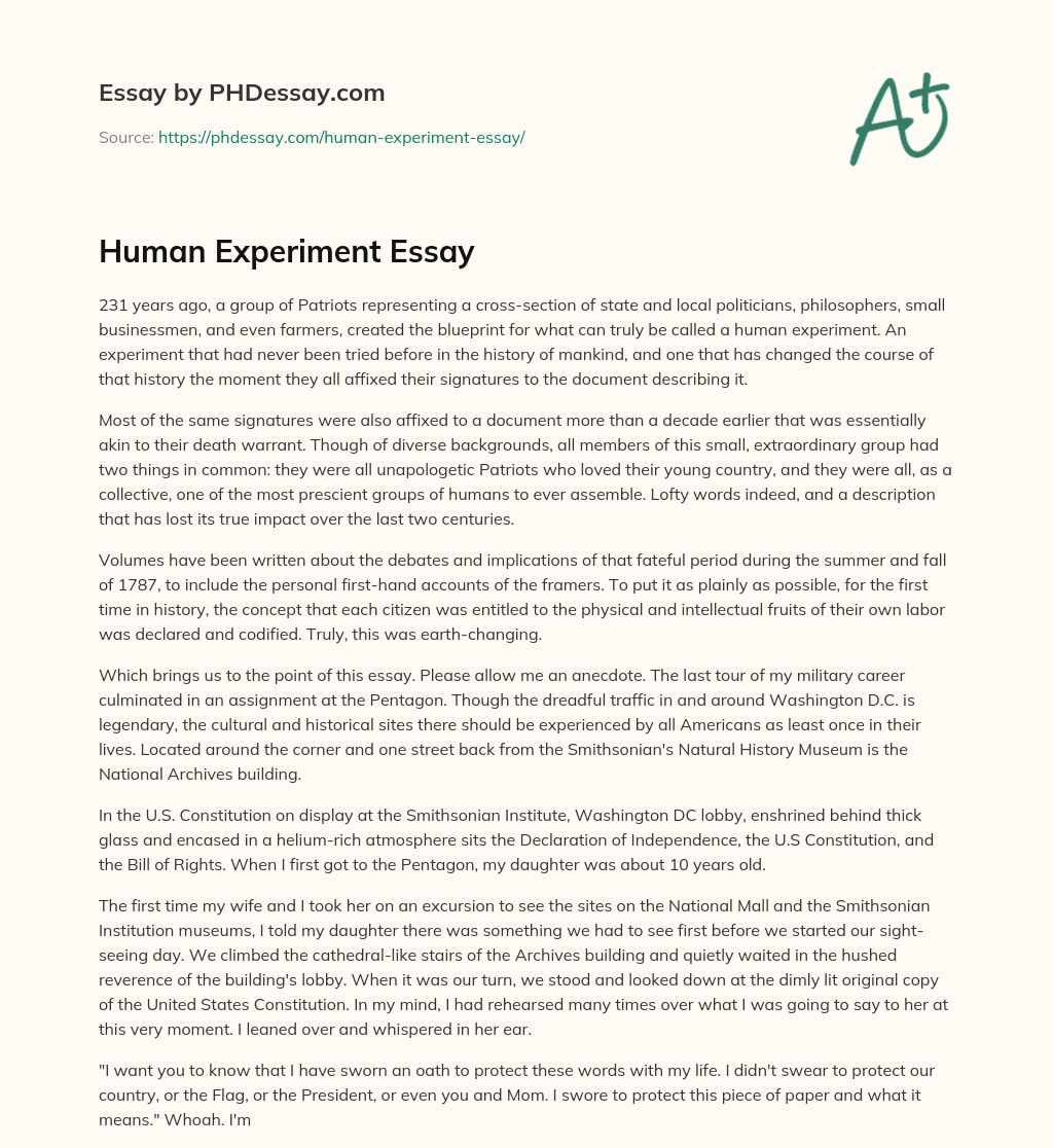 Human Experiment Essay - PHDessay.com