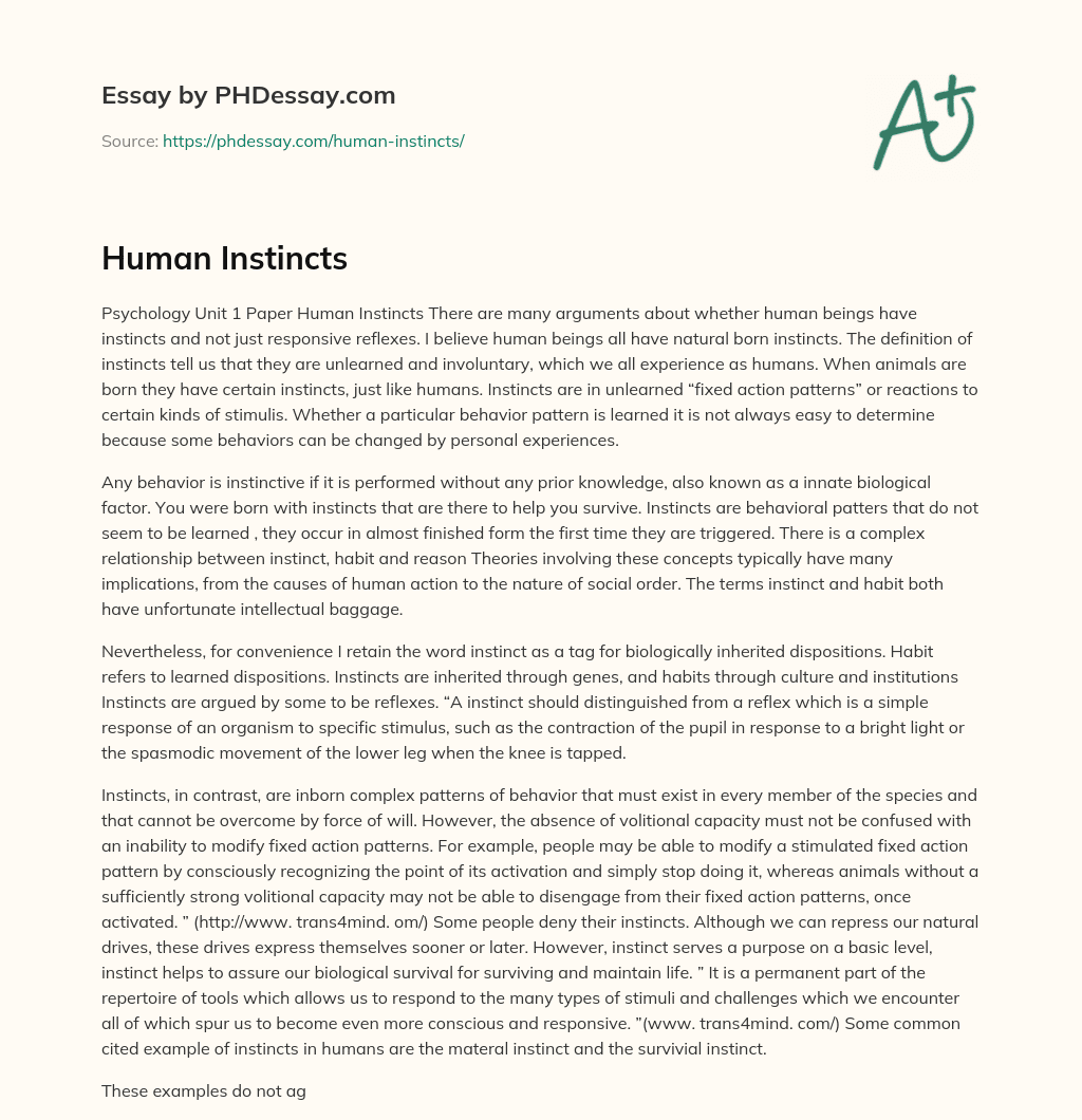 Human Instincts Essay Example - PHDessay.com