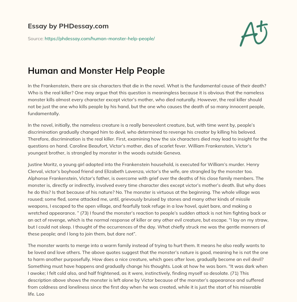 Human and Monster Help People - PHDessay.com