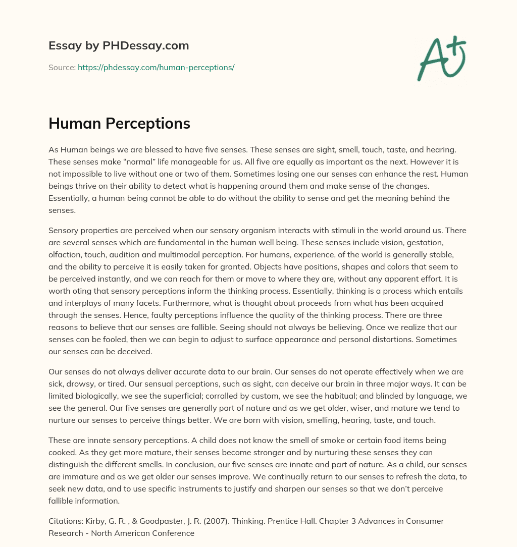 Human Perceptions (600 Words) - PHDessay.com