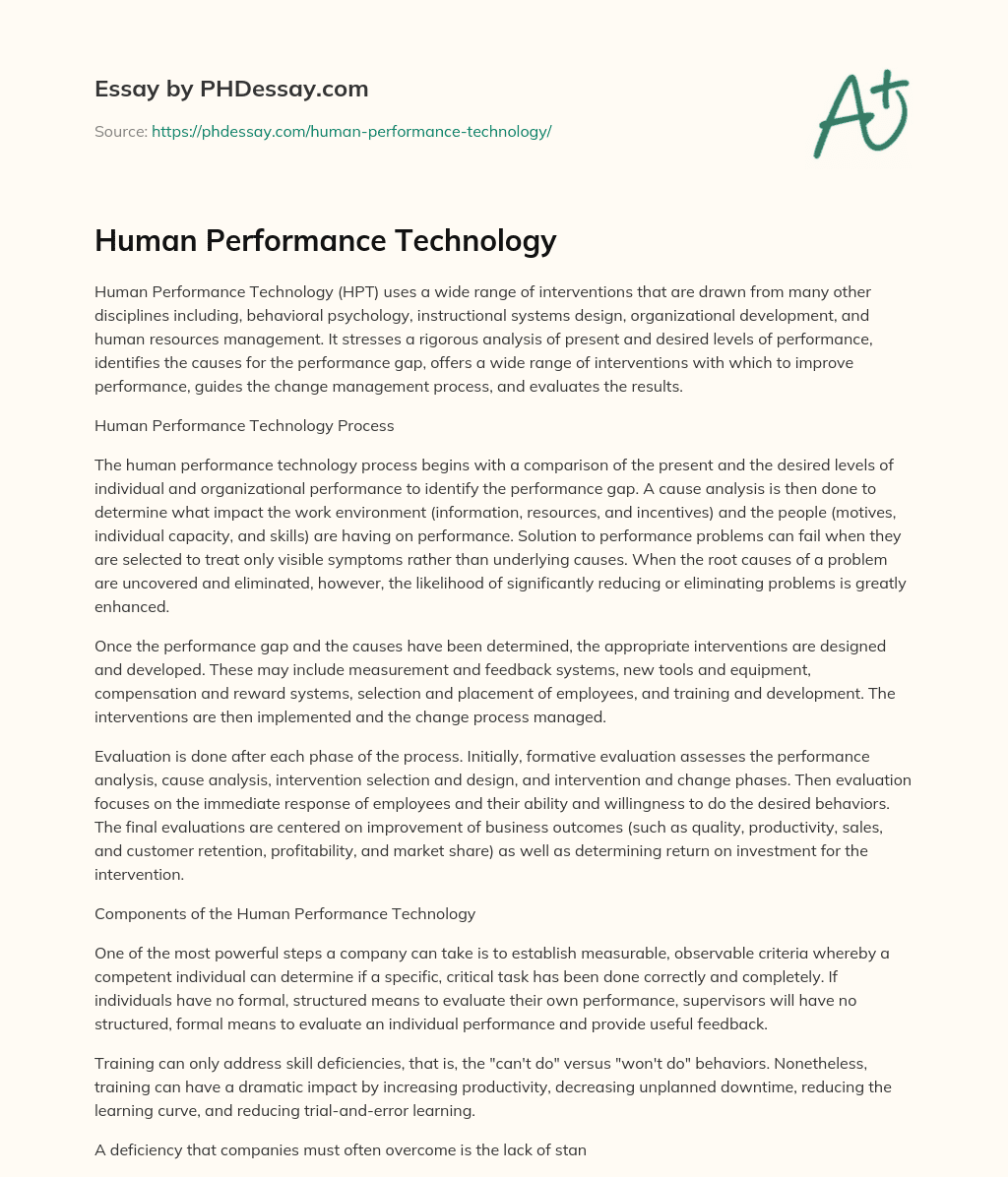 Human Performance Technology - PHDessay.com