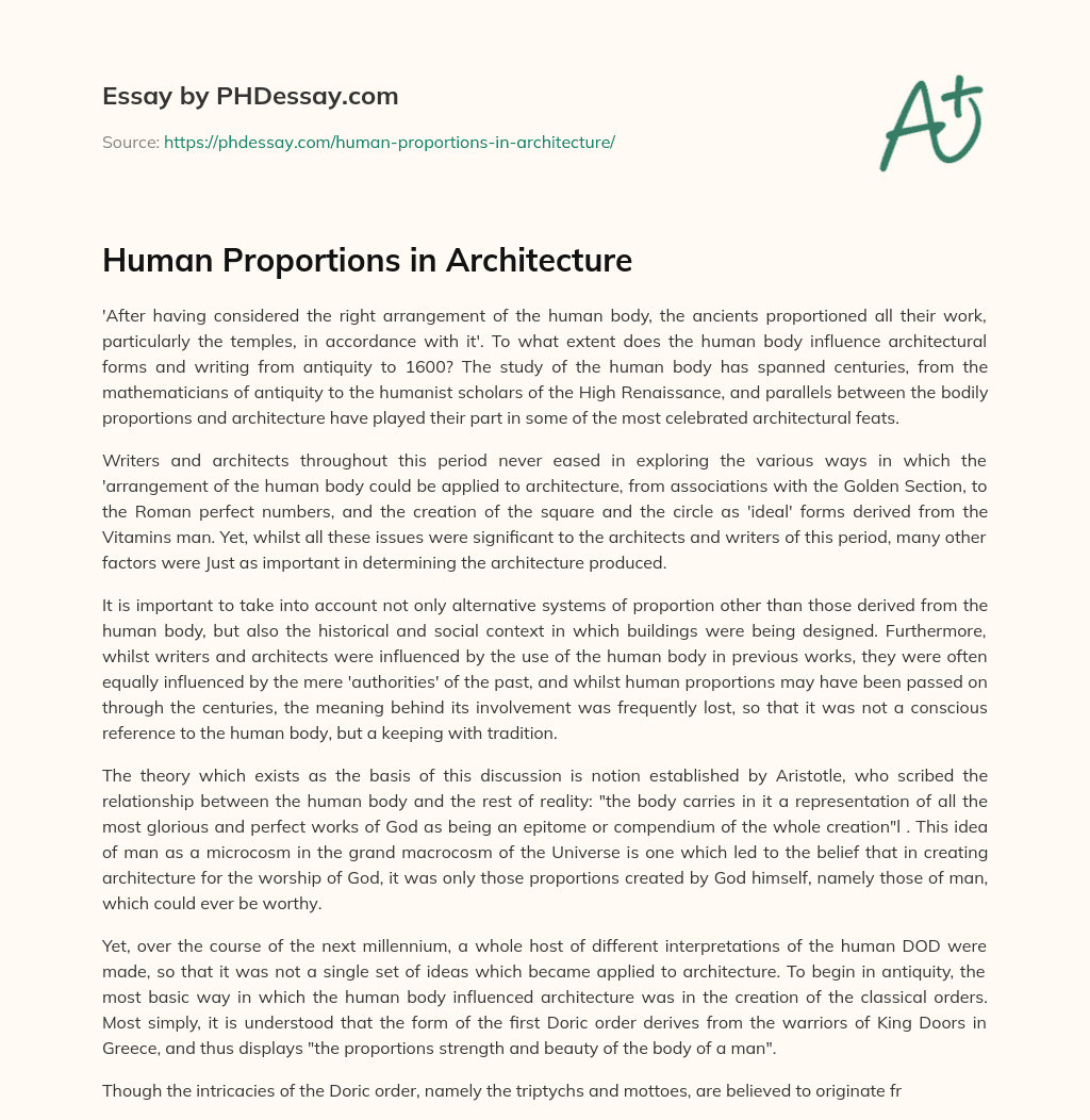 Human Proportions in Architecture - PHDessay.com