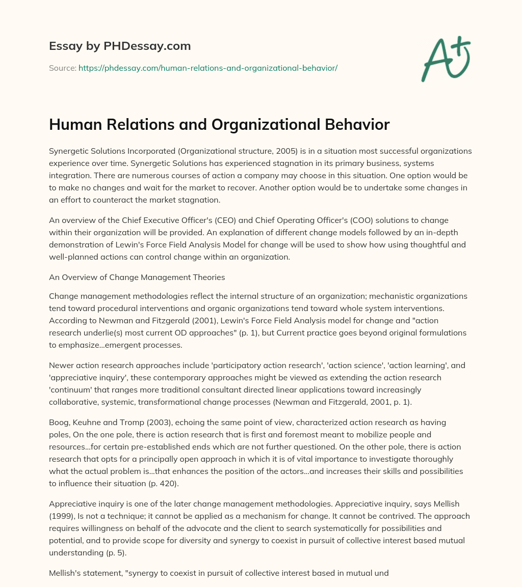Human Relations and Organizational Behavior - PHDessay.com