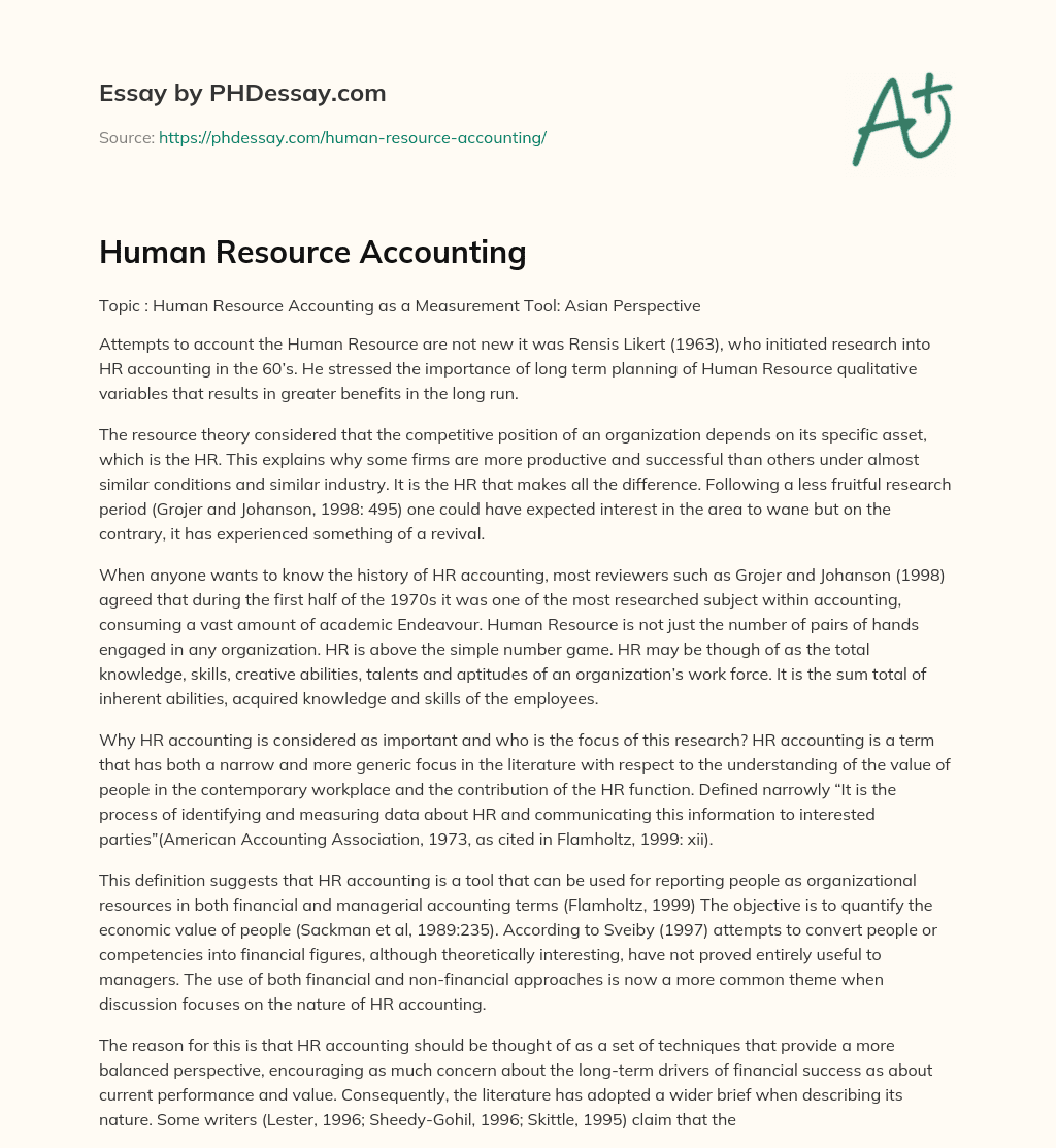 Human Resource Accounting Narrative Essay Example - PHDessay.com