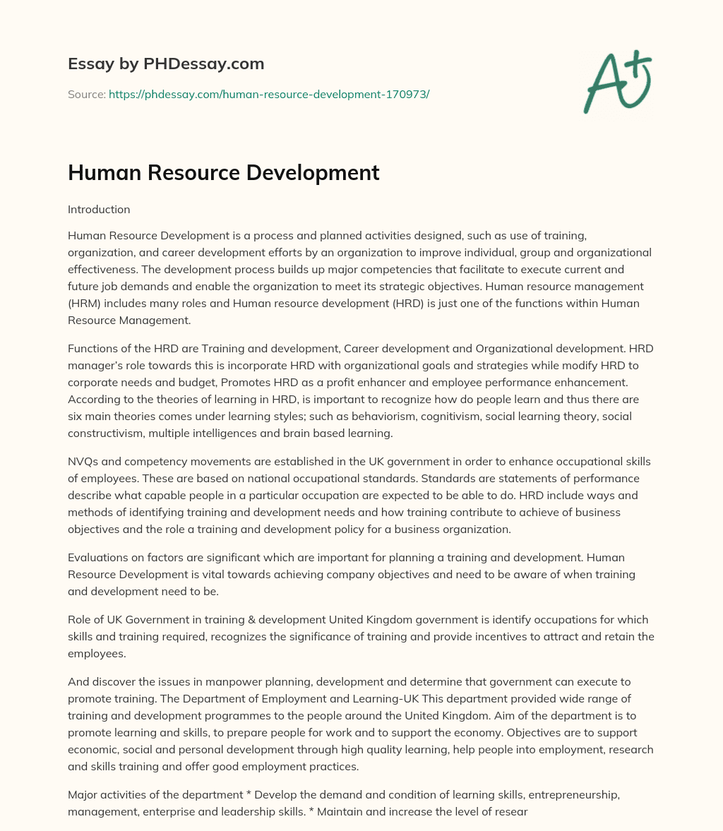 Human Resource Development - PHDessay.com