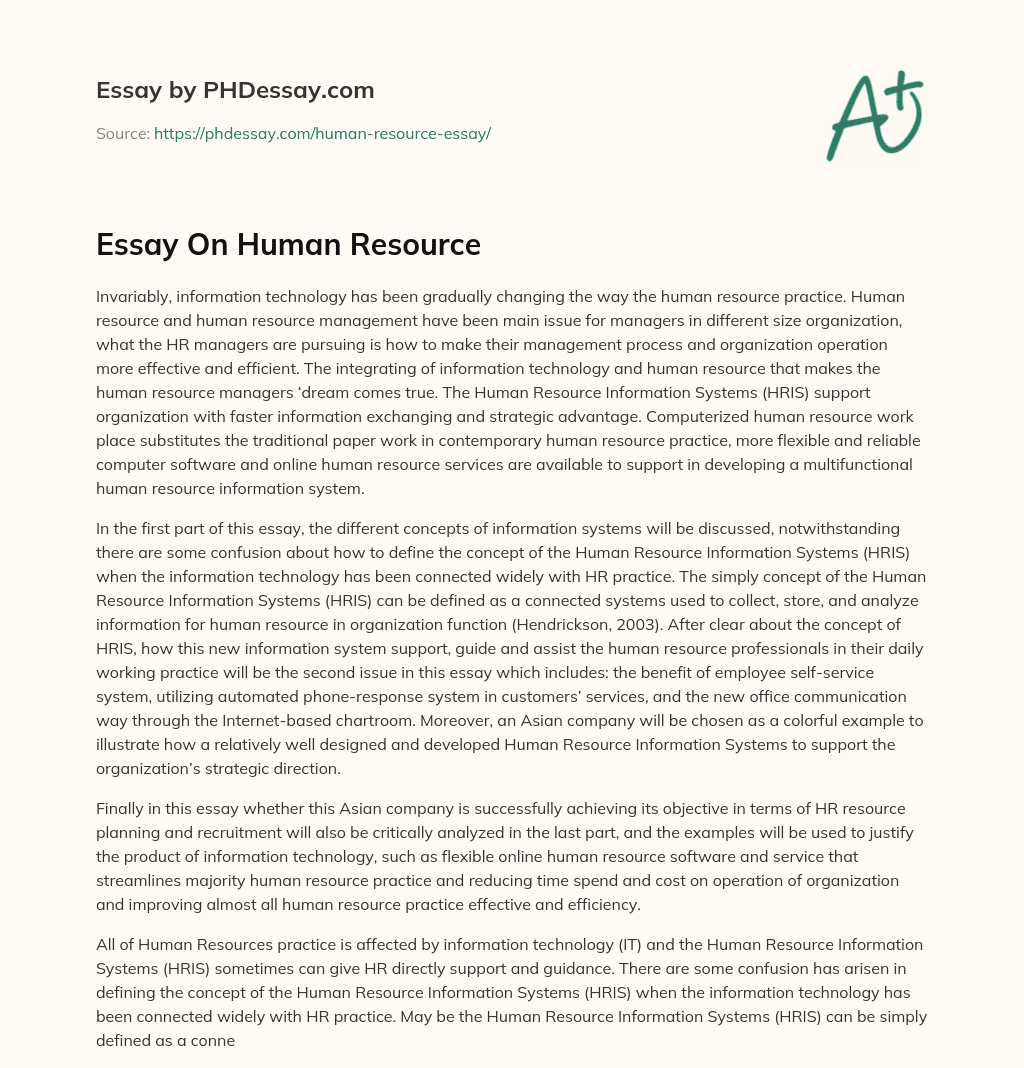 Essay On Human Resource - PHDessay.com