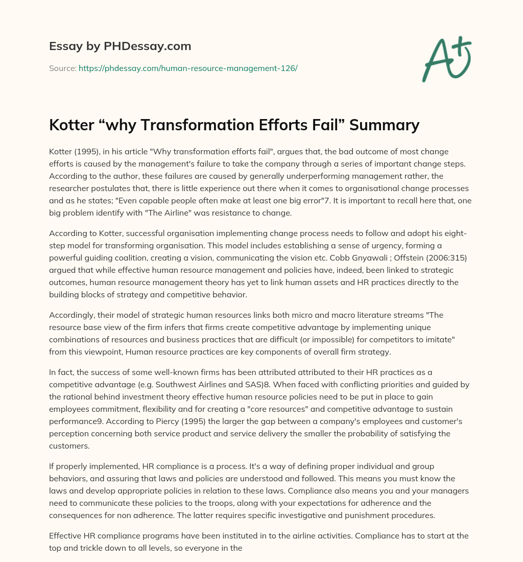 Kotter “why Transformation Efforts Fail” Summary - PHDessay.com