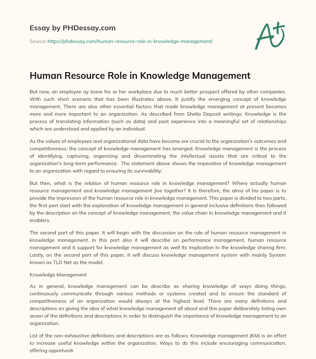Human Resource Role in Knowledge Management - PHDessay.com