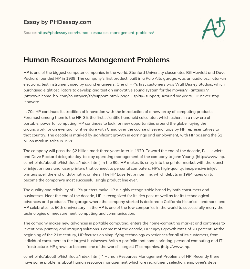 Human Resources Management Problems - PHDessay.com