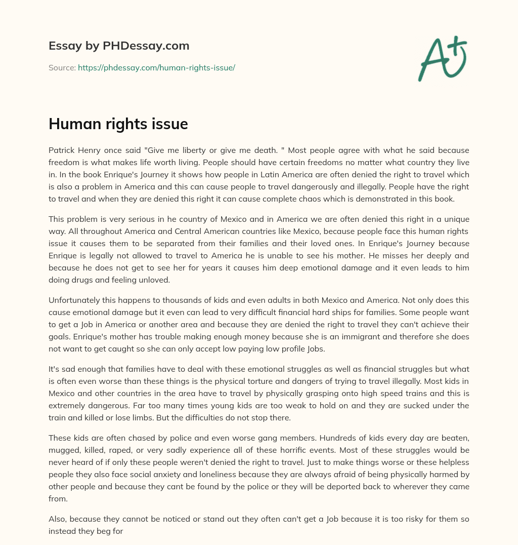 Human rights issue - PHDessay.com