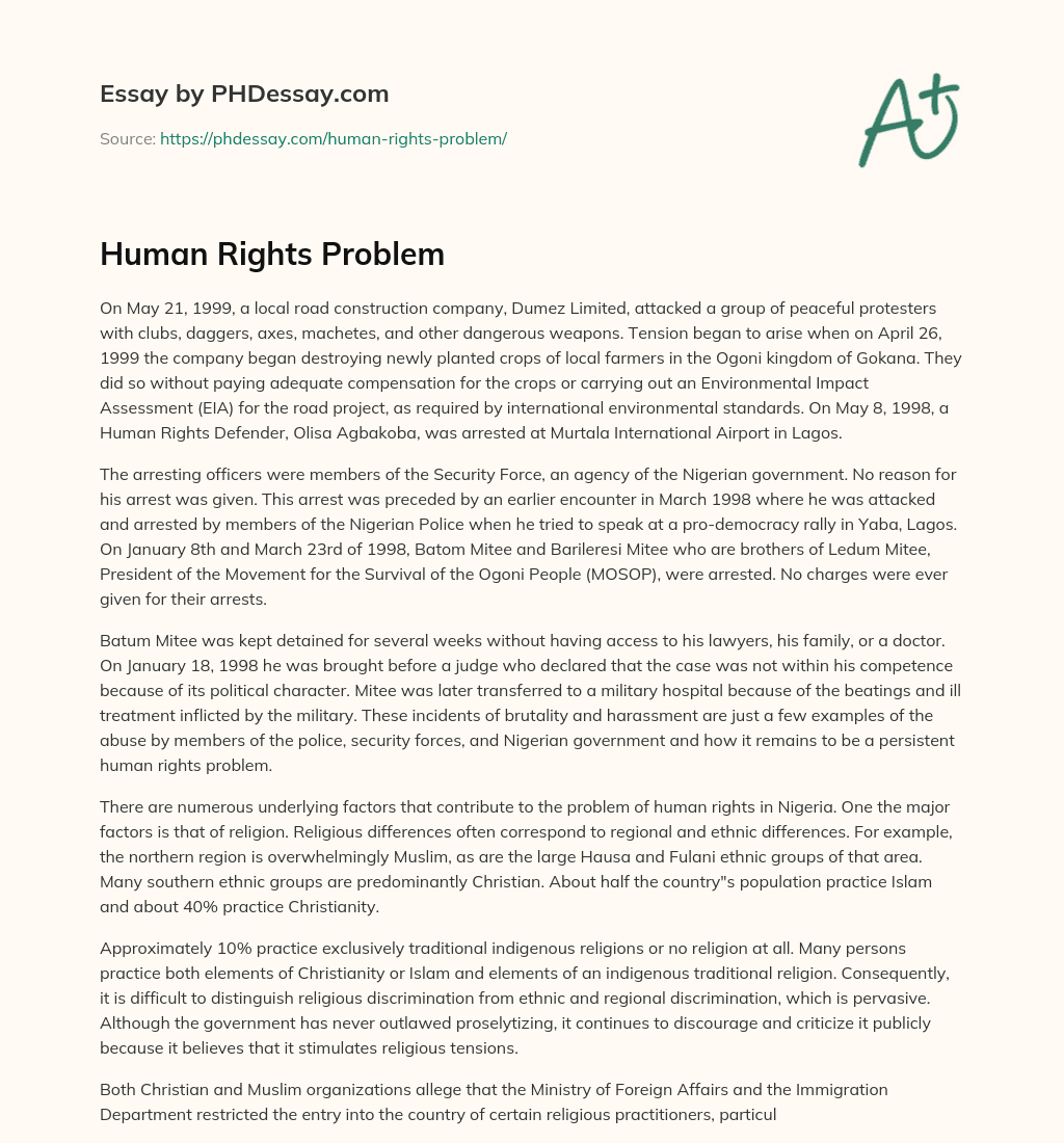 Human Rights Problem - PHDessay.com