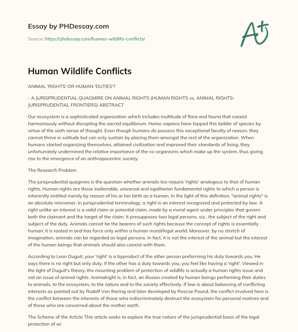 Human Wildlife Conflicts - PHDessay.com