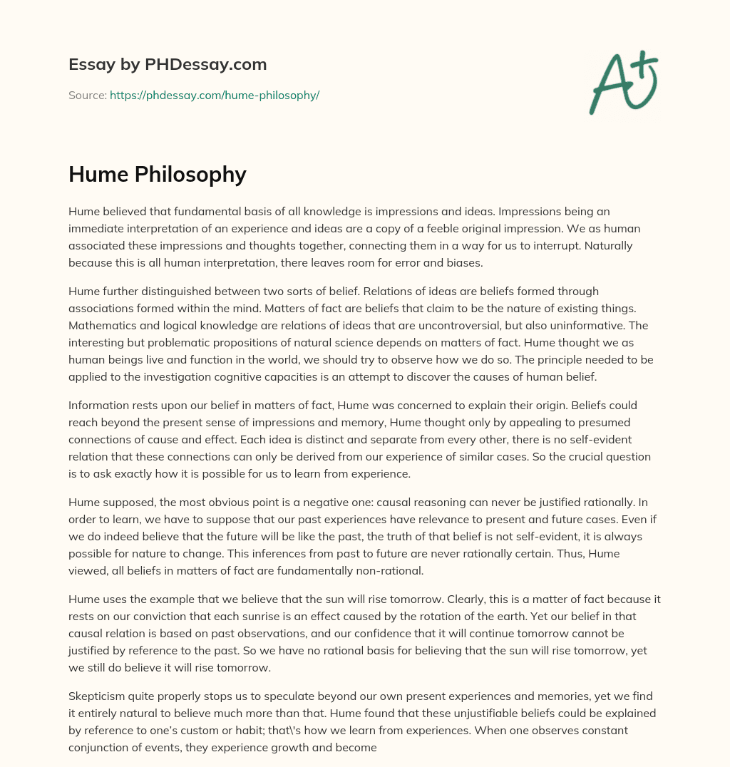 Hume Philosophy - PHDessay.com