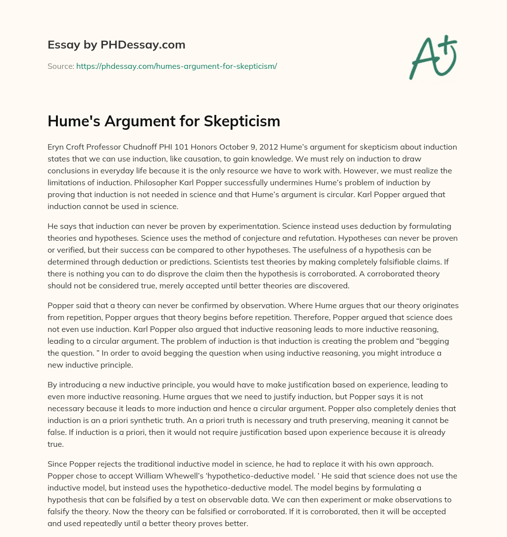 Hume's Argument for Skepticism - PHDessay.com