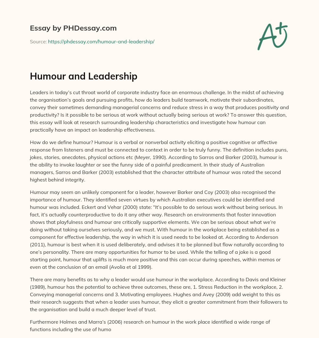 Humour and Leadership - PHDessay.com