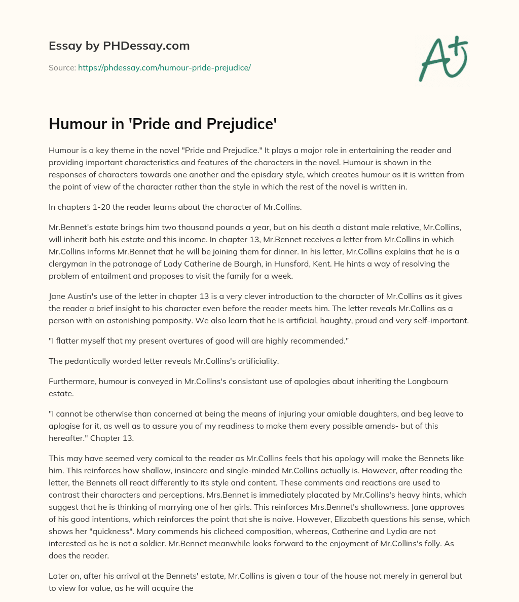 Humour in 'Pride and Prejudice' - PHDessay.com