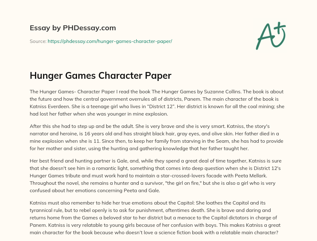 Hunger Games Character Paper Character Analysis Essay Example (300 ...