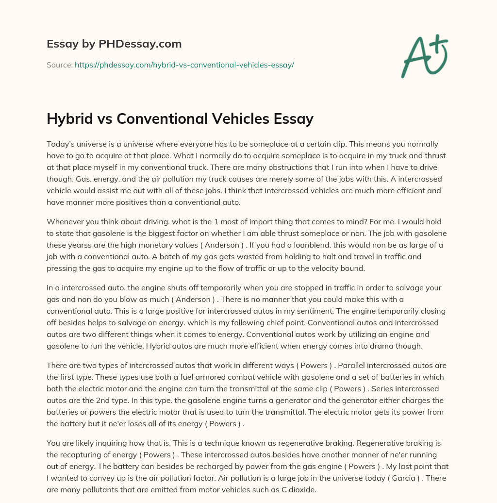 Hybrid vs Conventional Vehicles Essay - PHDessay.com
