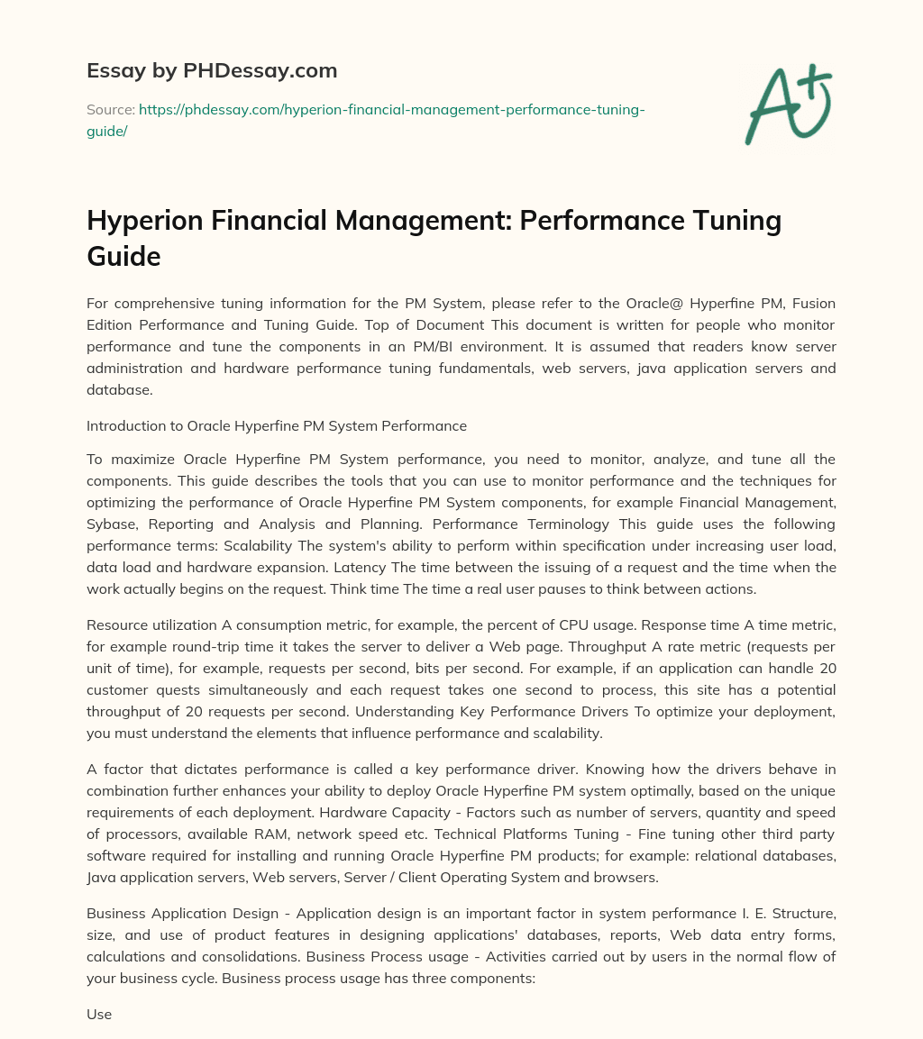 Hyperion Financial Management: Performance Tuning Guide - PHDessay.com