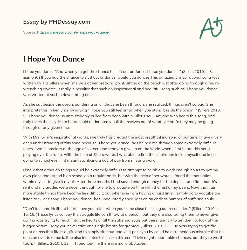 I Hope You Dance - PHDessay.com
