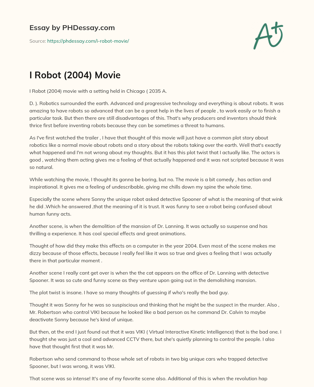 I Robot (2004) Movie - PHDessay.com