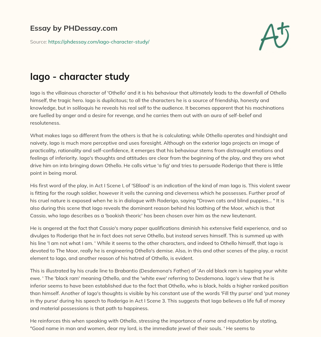 Iago Character Study PHDessay iago-character-study-phdessay