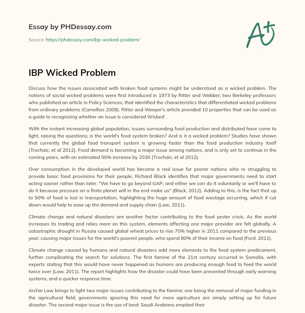 IBP Wicked Problem (600 Words) - PHDessay.com