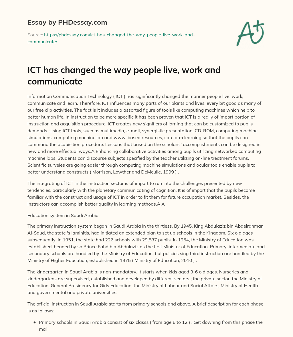 ICT has changed the way people live, work and communicate - PHDessay.com