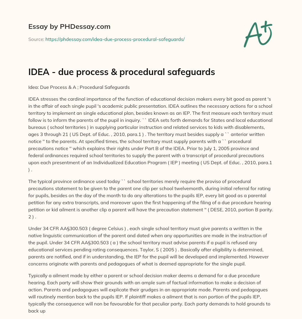 IDEA - due process & procedural safeguards - PHDessay.com