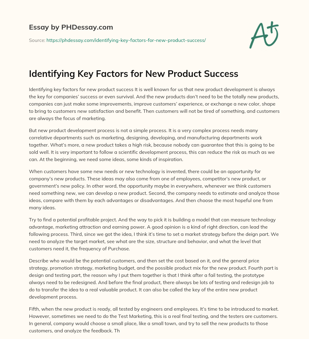 Identifying Key Factors for New Product Success - PHDessay.com