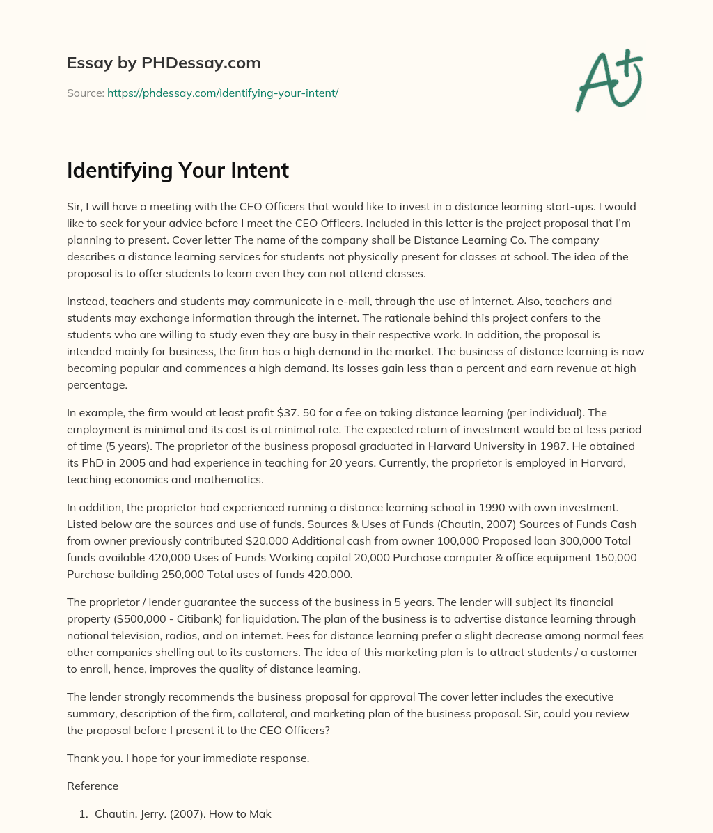 Identifying Your Intent (500 Words) - PHDessay.com