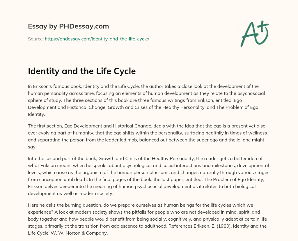 Identity and the Life Cycle (300 Words) - PHDessay.com