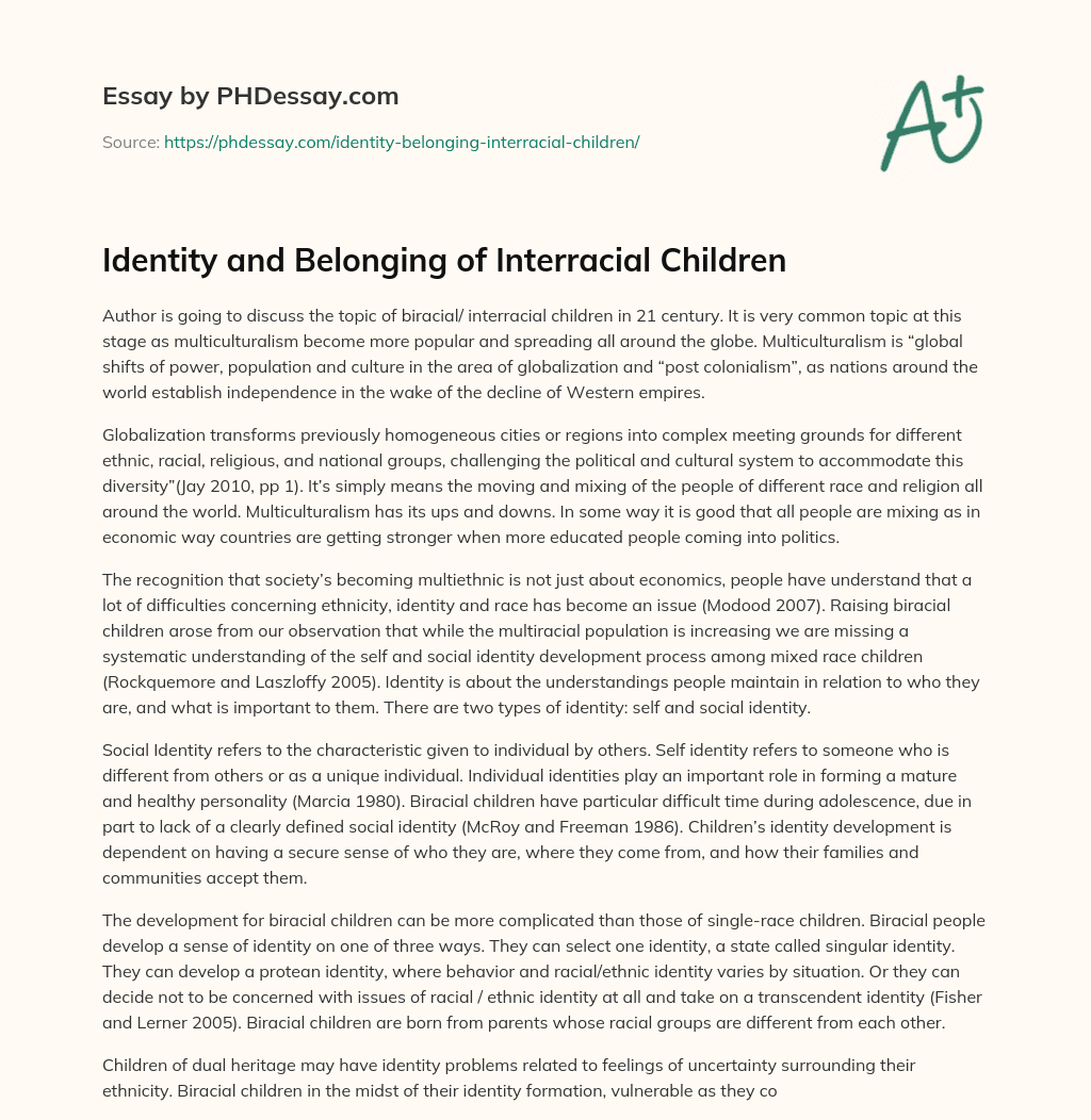 Identity and Belonging of Interracial Children - PHDessay.com