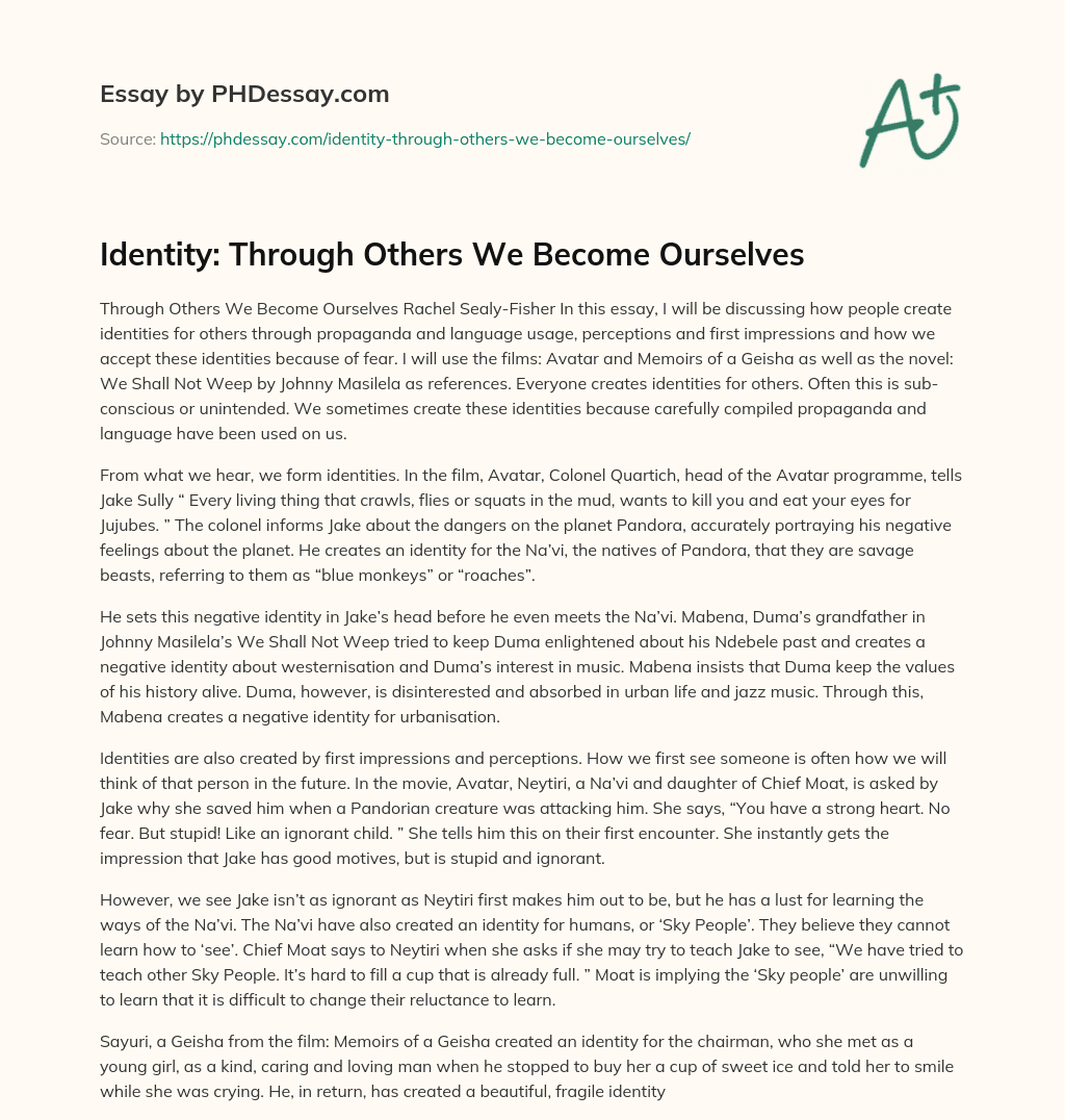 Identity: Through Others We Become Ourselves - PHDessay.com