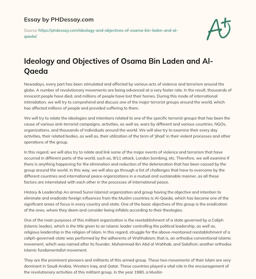 Ideology and Objectives of Osama Bin Laden and Al-Qaeda - PHDessay.com
