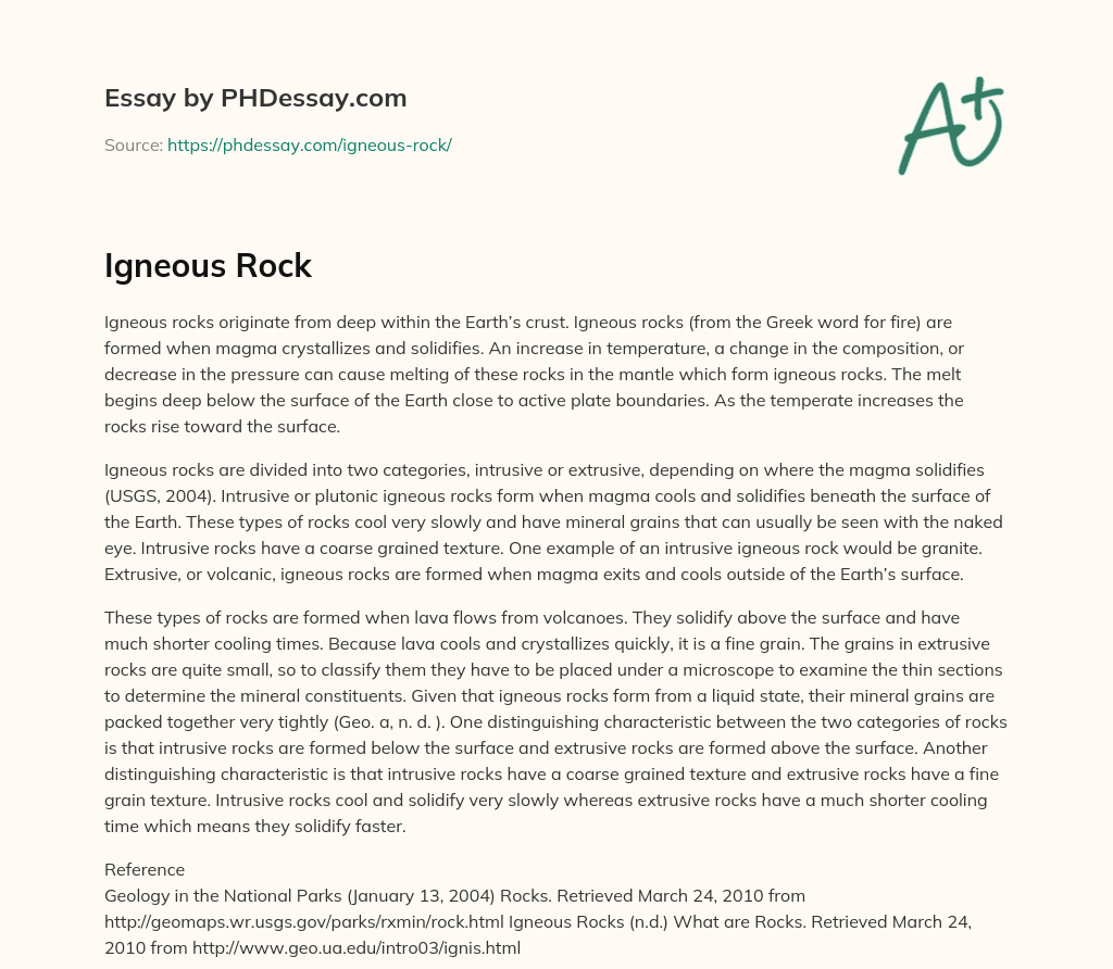 Igneous Rock Essay Example (300 Words) - PHDessay.com