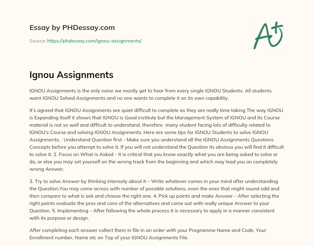 Ignou Assignments (300 Words) - PHDessay.com