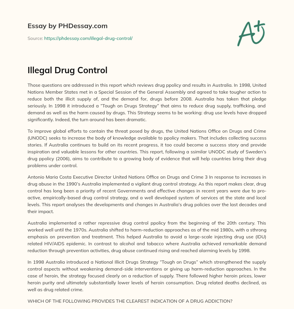 Illegal Drug Control - PHDessay.com