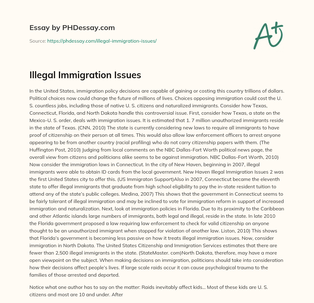 Illegal Immigration Issues - PHDessay.com