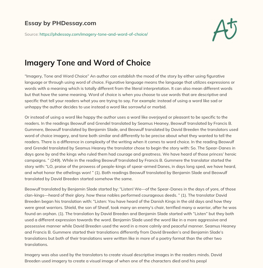 Imagery Tone and Word of Choice - PHDessay.com