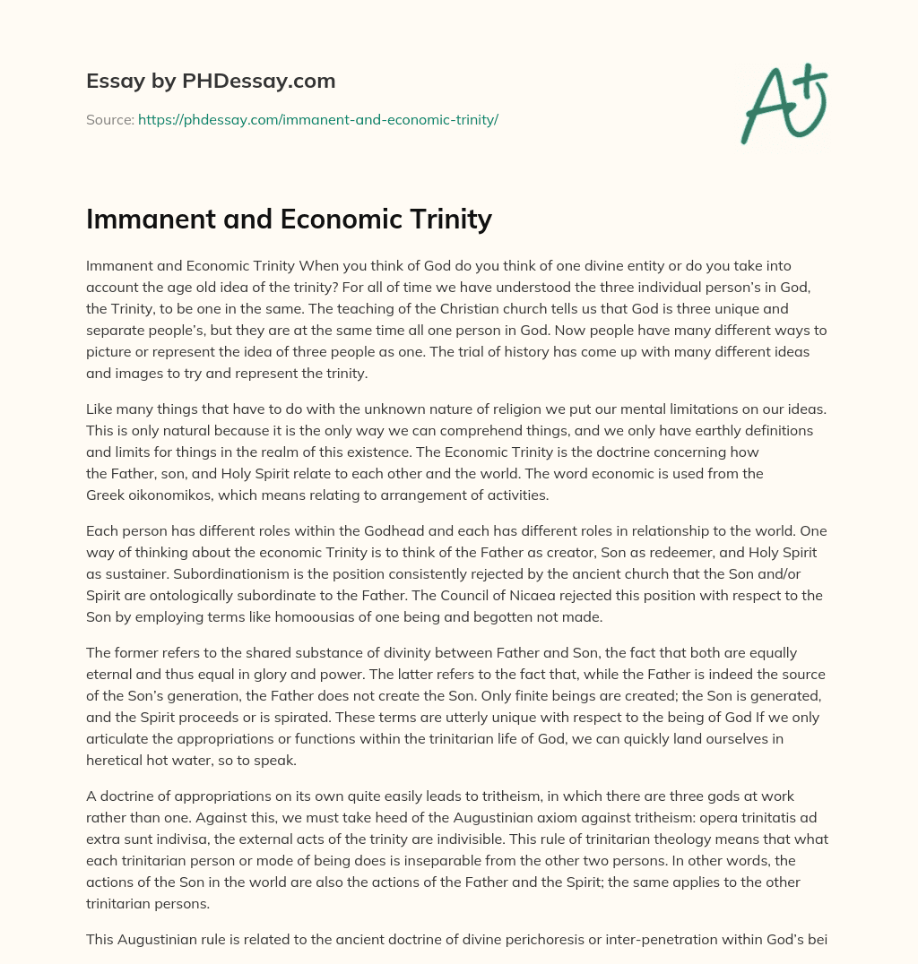 Immanent And Economic Trinity Definition Example - PHDessay.com