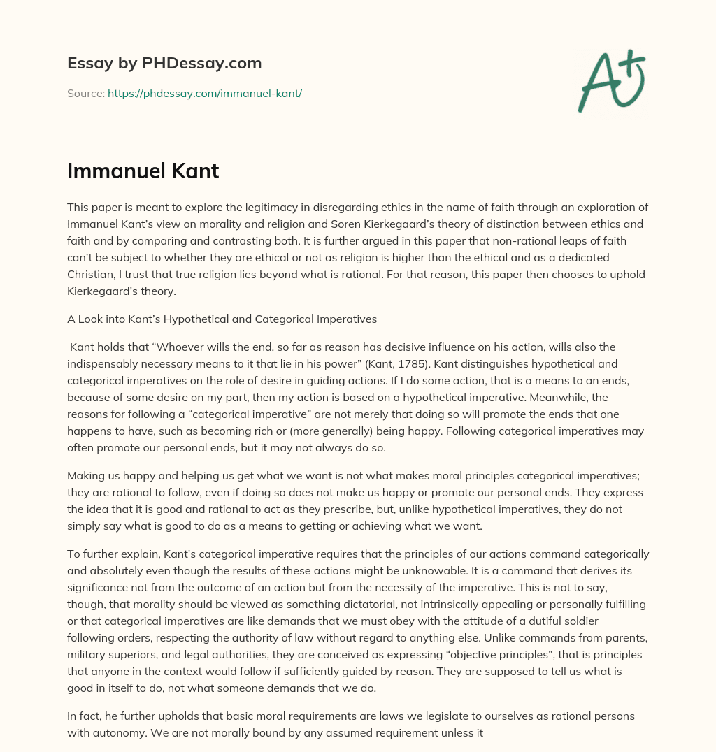 Immanuel Kant - PHDessay.com