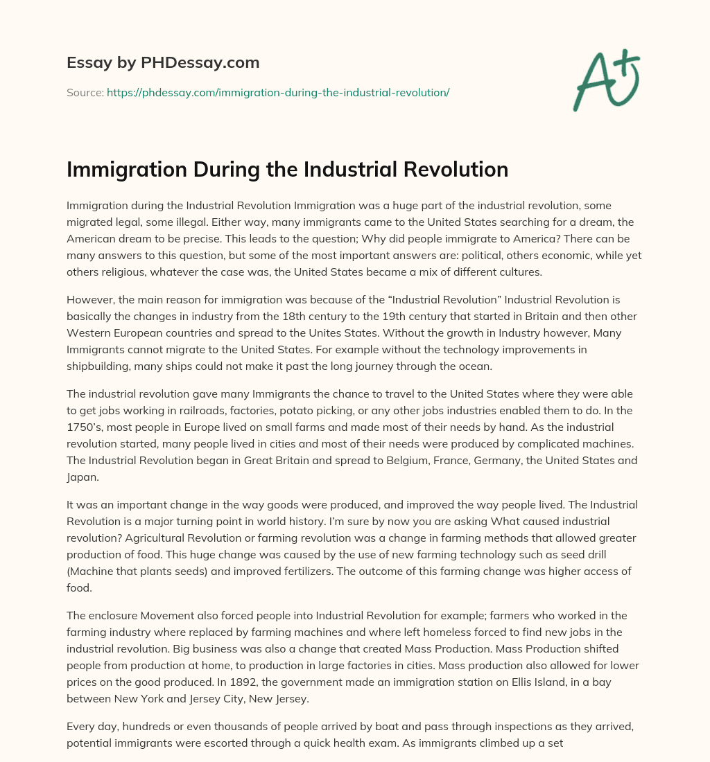 Immigration During the Industrial Revolution - PHDessay.com