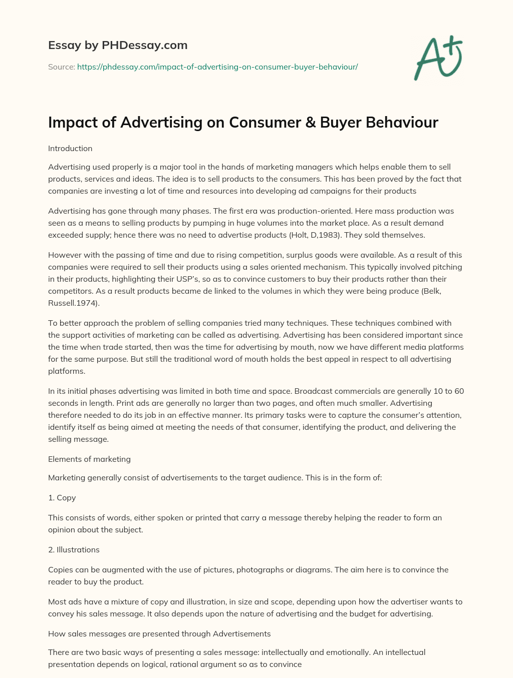 Impact of Advertising on Consumer & Buyer Behaviour - PHDessay.com