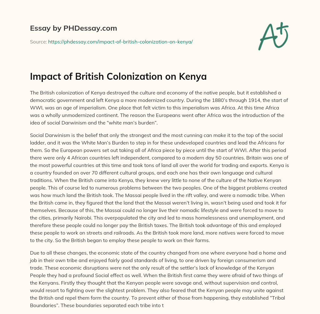 Impact of British Colonization on Kenya - PHDessay.com