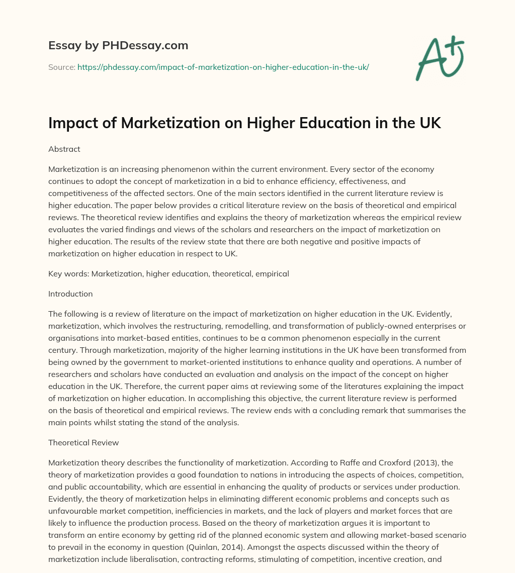 Impact of Marketization on Higher Education in the UK - PHDessay.com