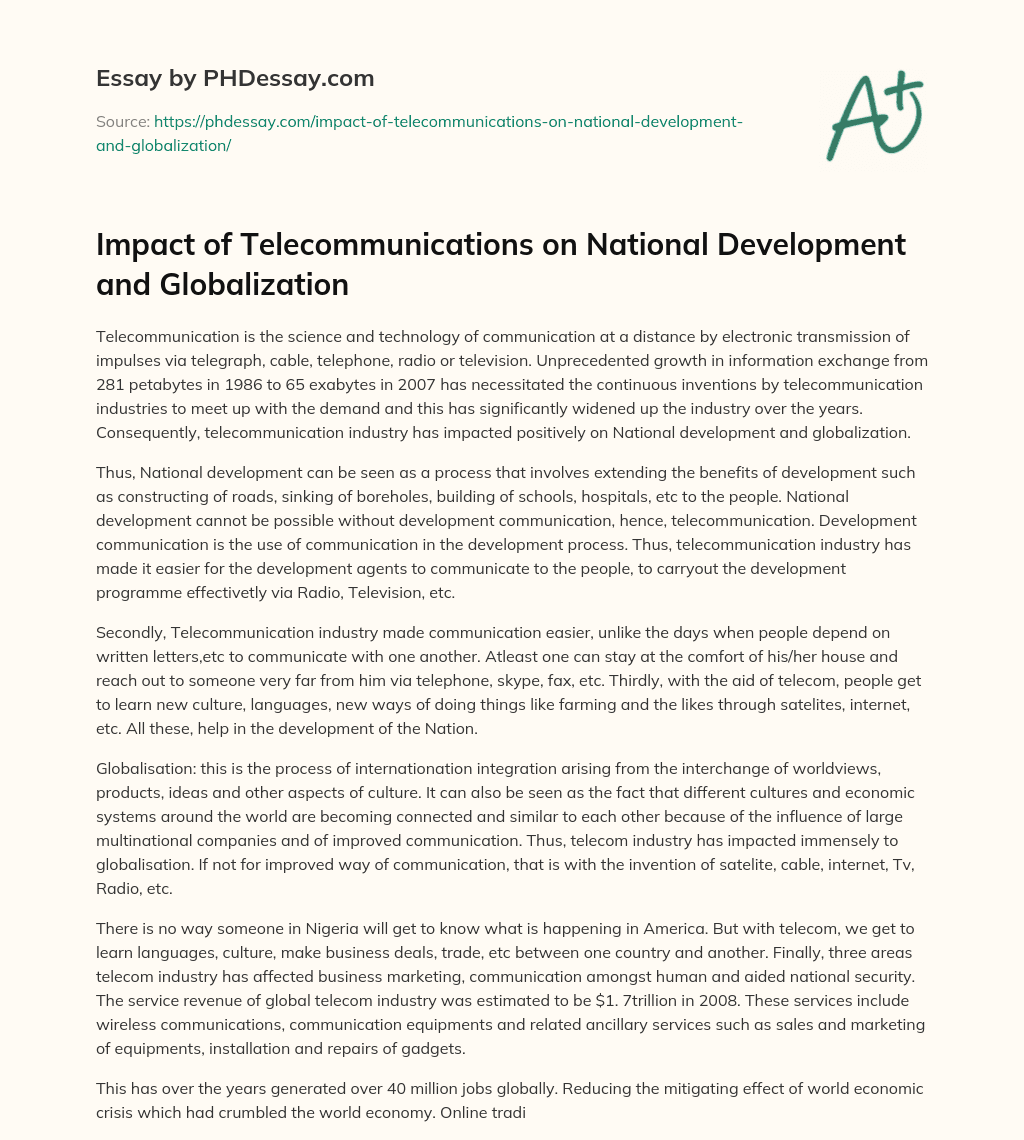 Impact of Telecommunications on National Development and Globalization ...