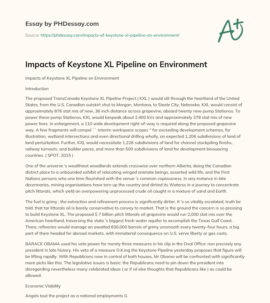 Impacts of Keystone XL Pipeline on Environment - PHDessay.com